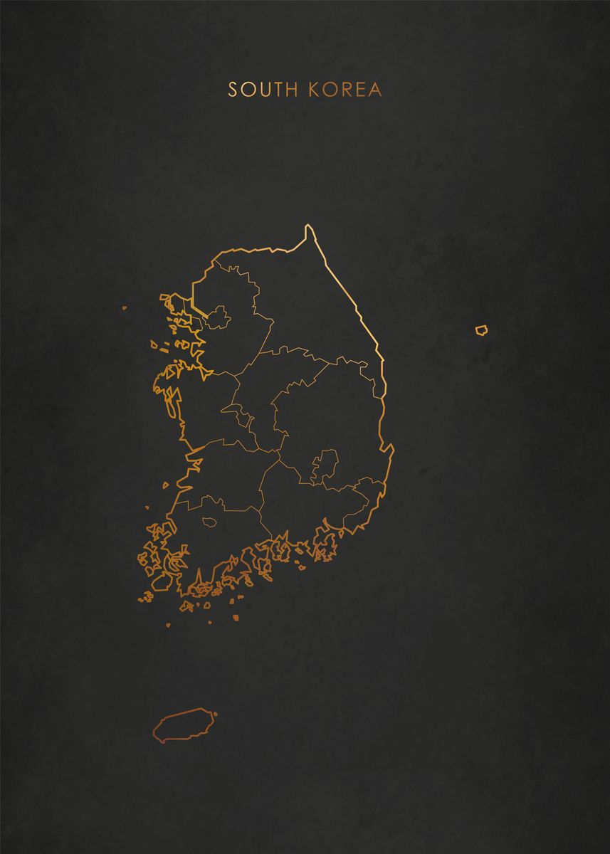 'Gold South Korea Map' Poster, picture, metal print, paint by aio ...