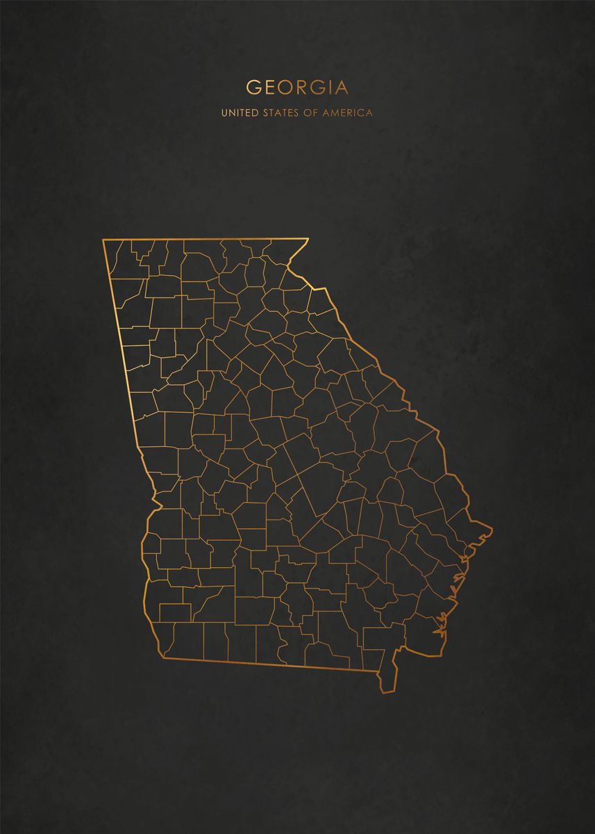 'Gold Georgia Map' Poster, picture, metal print, paint by aio | Displate