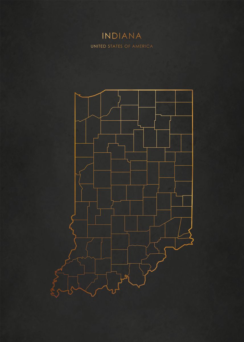 'Gold Indiana Map' Poster, picture, metal print, paint by aio | Displate