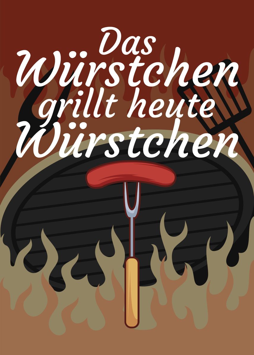 'Grillen Wurst' Poster, picture, metal print, paint by maxdesign | Displate