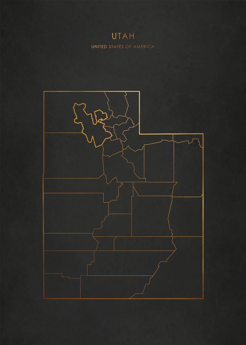 'Gold Utah Map' Poster, picture, metal print, paint by aio | Displate