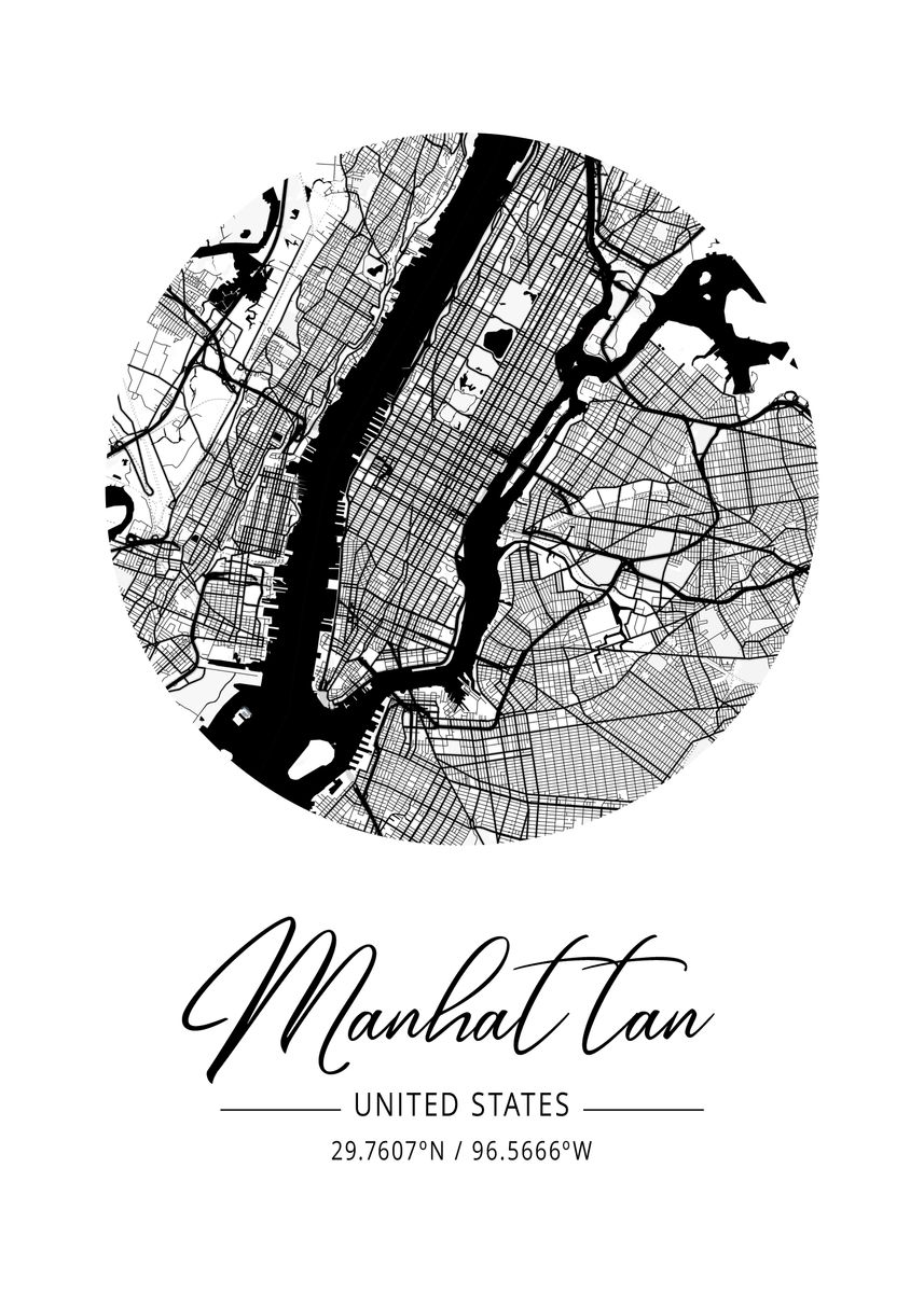 'Manhattan Area City Map' Poster, picture, metal print, paint by Tien ...
