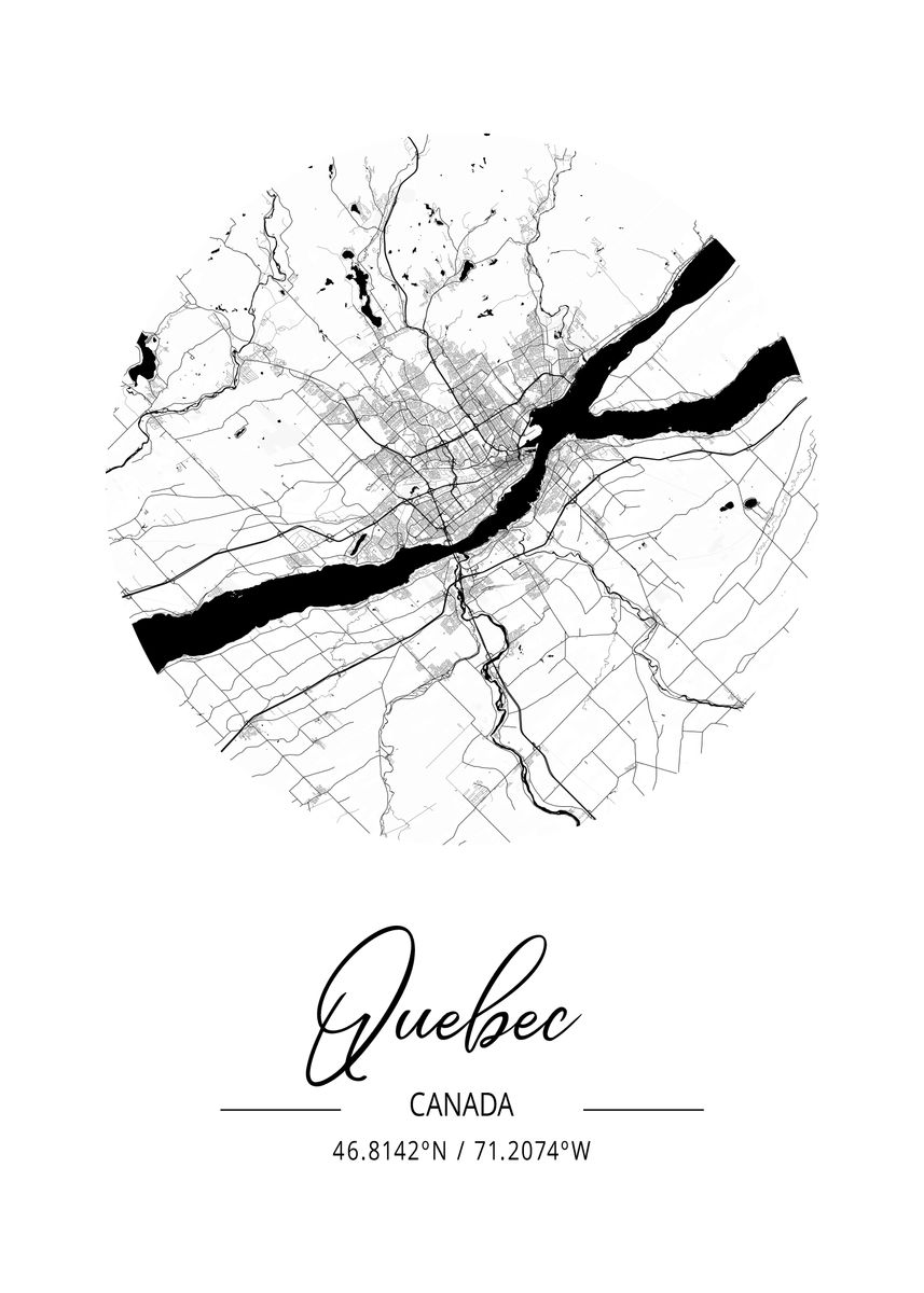 'Quebec Area City Map' Poster, picture, metal print, paint by Tien ...