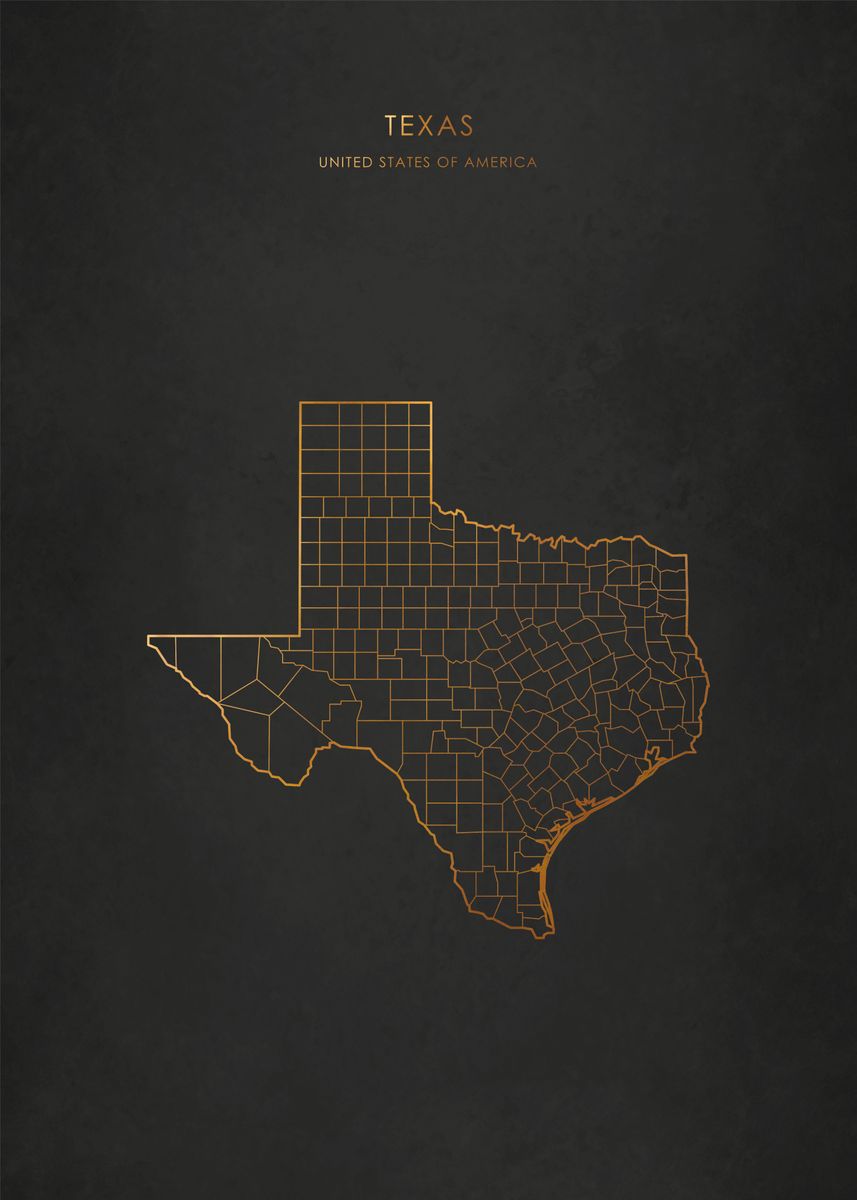 'Gold Texas Map' Poster, picture, metal print, paint by aio | Displate