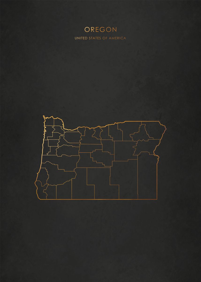 'Gold Oregon Map' Poster by Alo | Displate