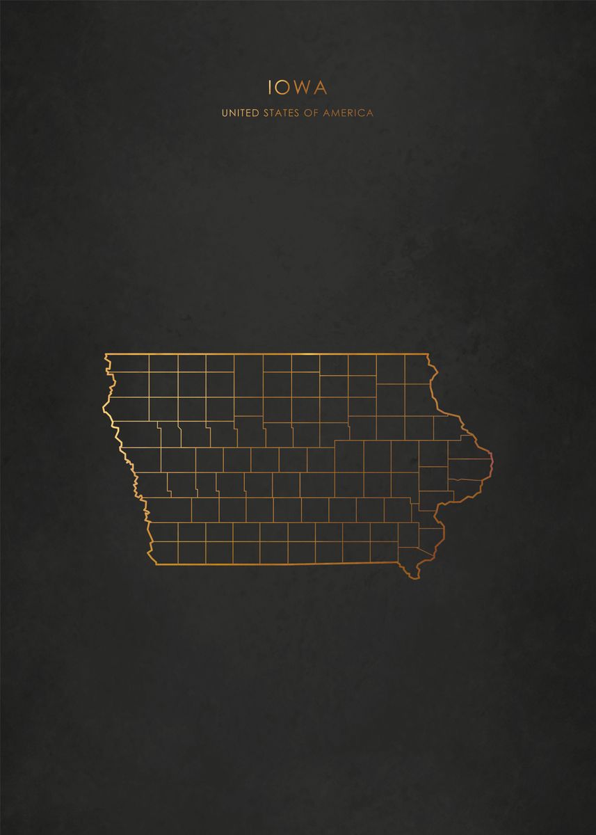 'Gold Iowa Map' Poster by Alo | Displate
