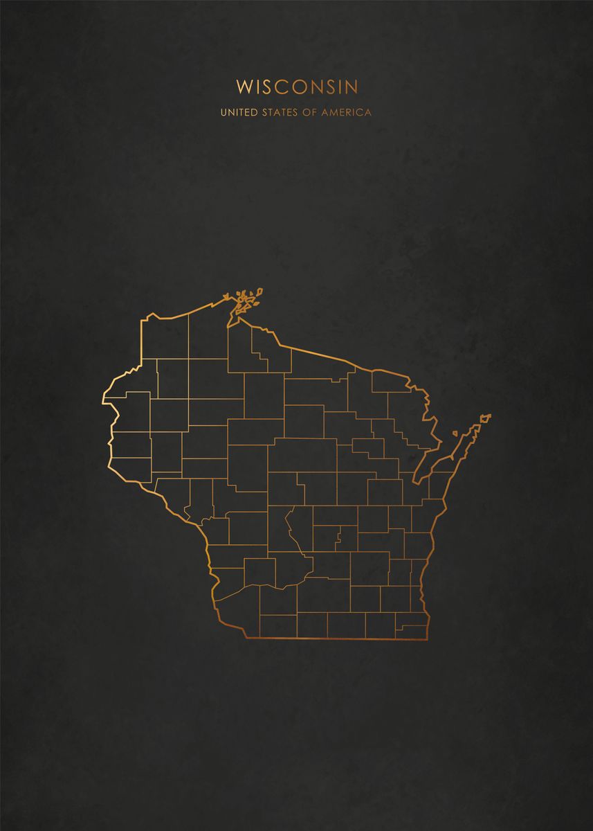 'Gold Wisconsin Map' Poster, picture, metal print, paint by aio | Displate