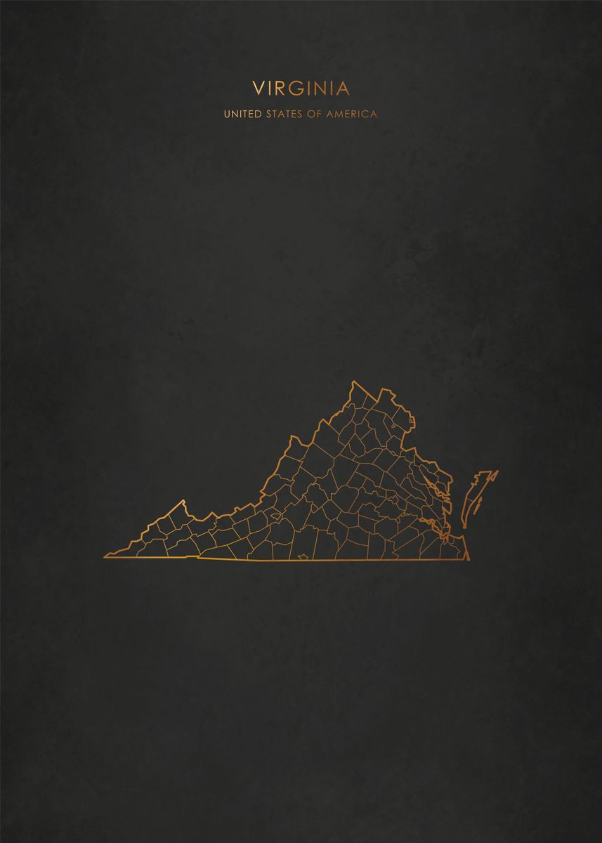 'Gold Virginia Map' Poster, picture, metal print, paint by aio | Displate
