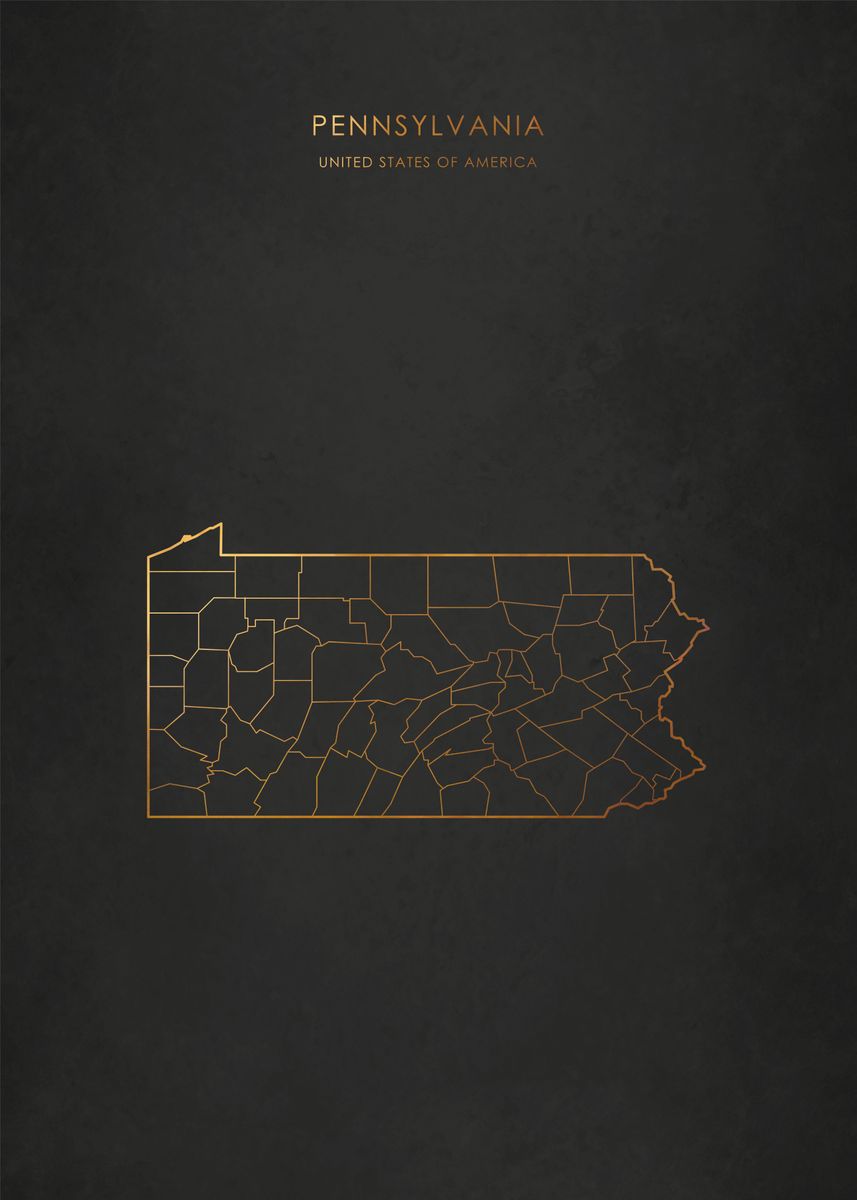 'Gold Pennsylvania Map' Poster, picture, metal print, paint by aio ...