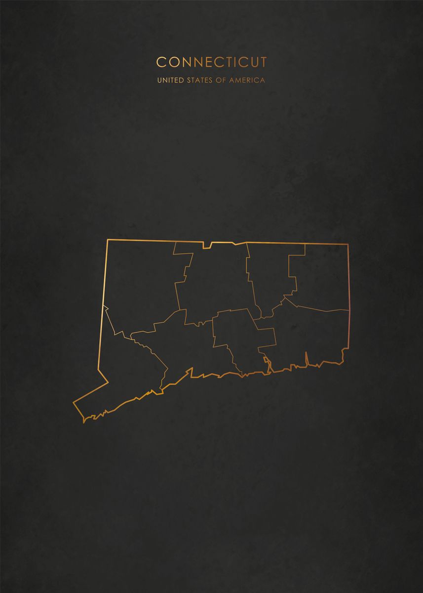 'Gold Connecticut Map' Poster, picture, metal print, paint by Alo ...