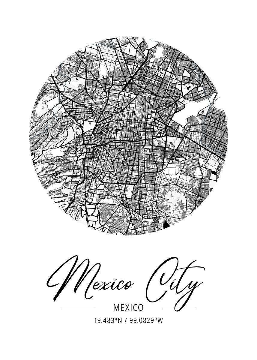 'Mexico City Area City Map' Poster by Tien Stencil | Displate