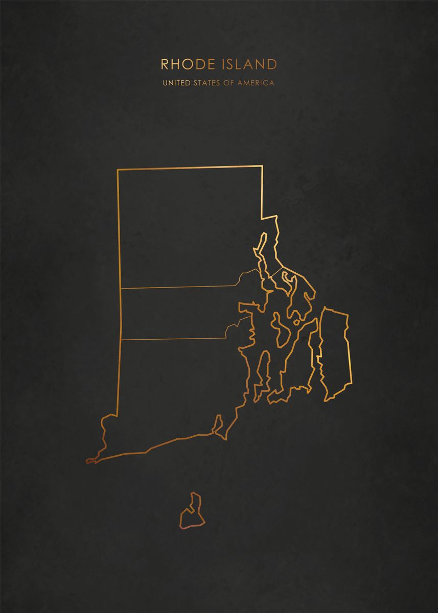 'Gold Rhode Island Map' Poster, picture, metal print, paint by aio ...