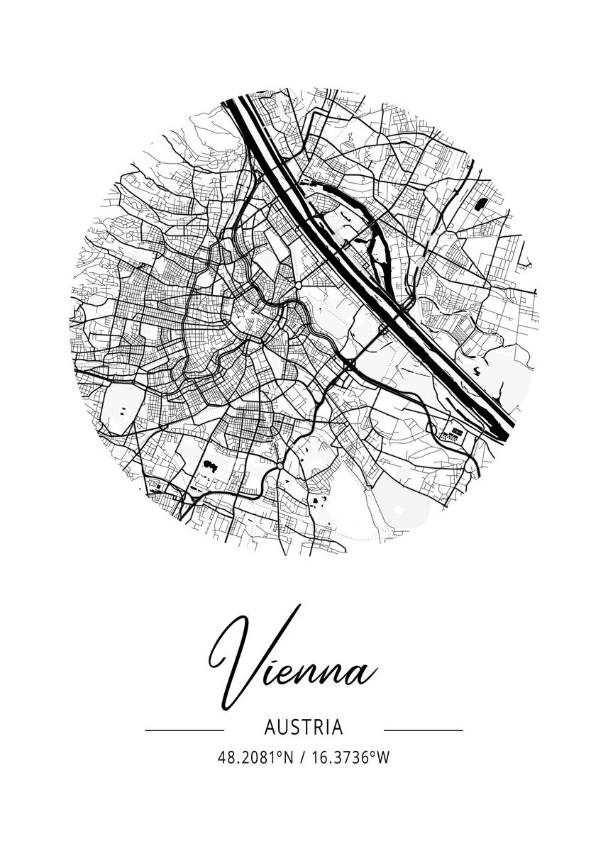 'Vienna Area City Map' Poster by Tien Stencil | Displate