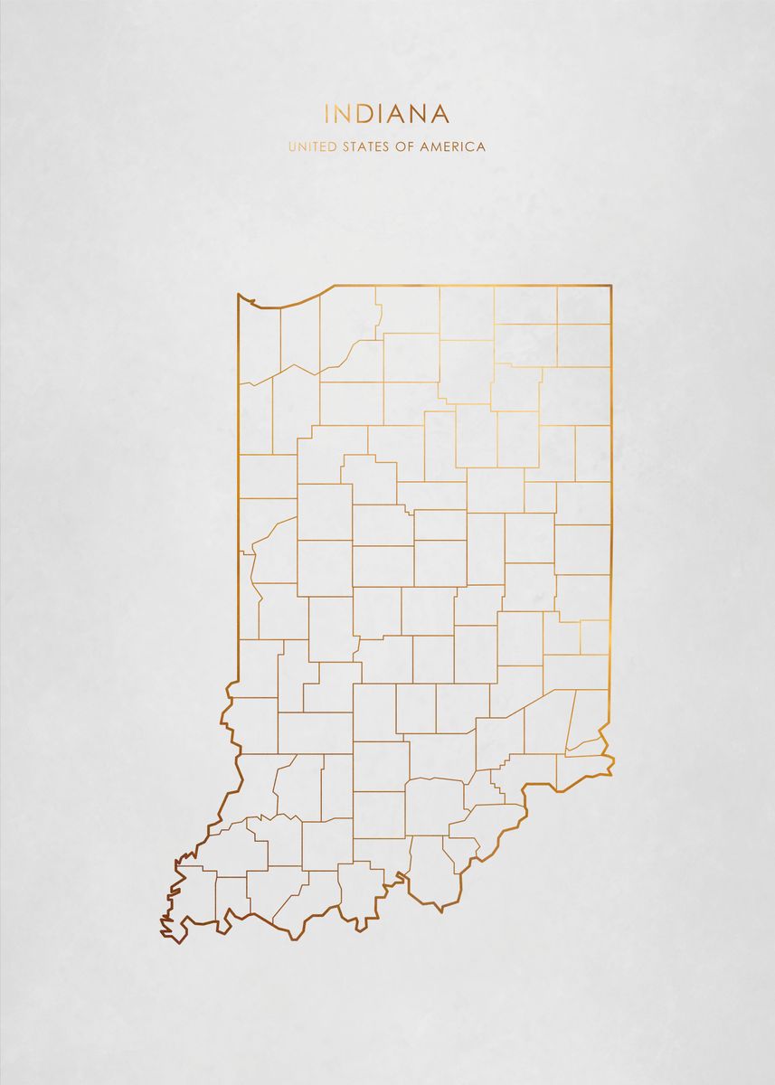 'Gold Indiana Map' Poster, picture, metal print, paint by aio | Displate