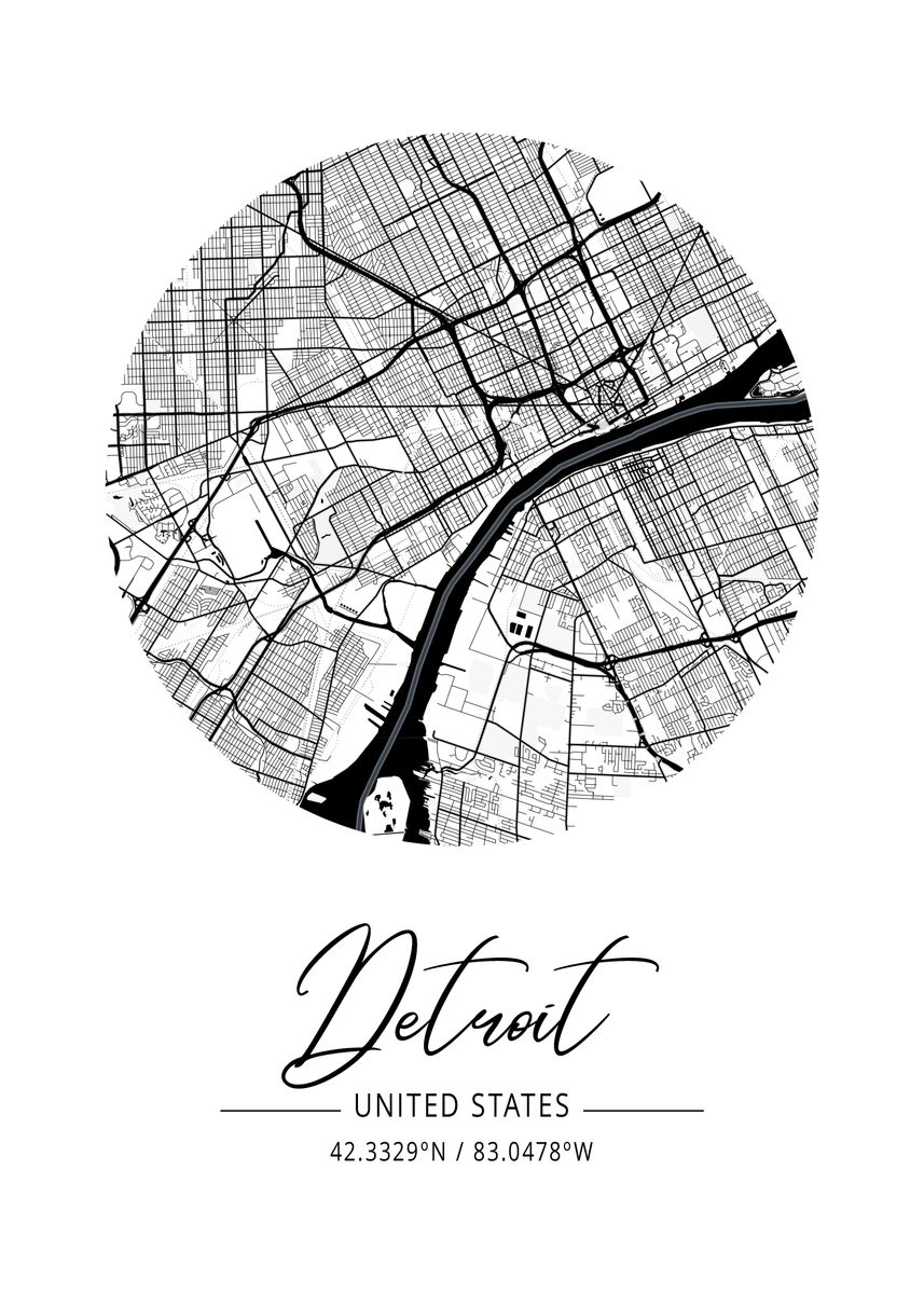 'Detroit Area City Map' Poster, picture, metal print, paint by Tien ...