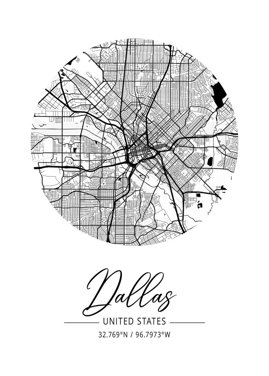 'Dallas Area City Map' Poster, picture, metal print, paint by Tien ...