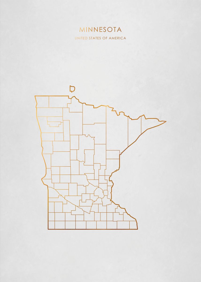 'Gold Minnesota State Map' Poster by Alo | Displate