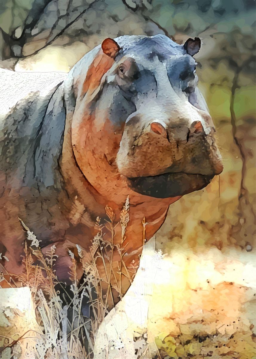 'Hippopotamus' Poster, picture, metal print, paint by Geny Apol | Displate