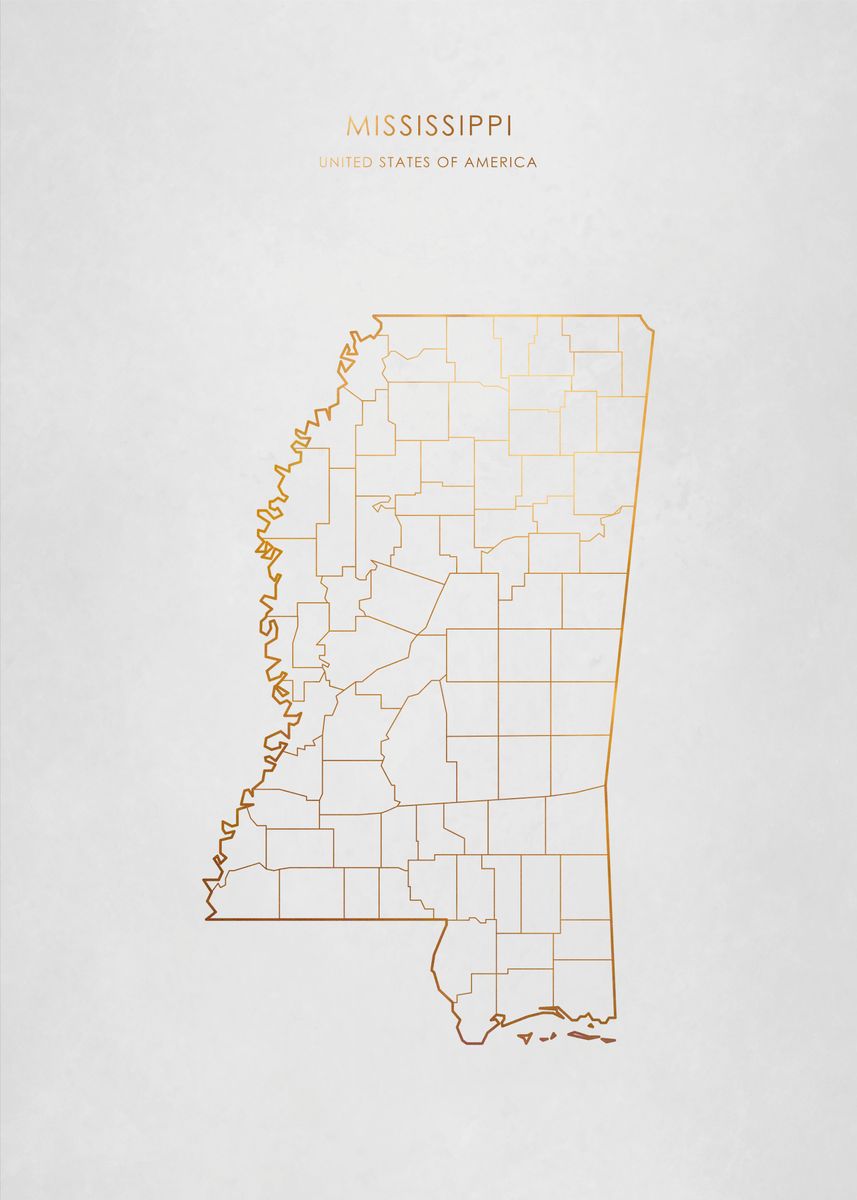 'Gold Mississippi Map' Poster by Alo | Displate