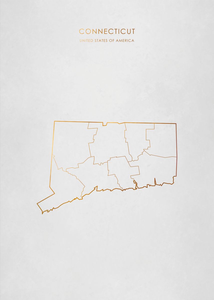 'Gold Connecticut Map' Poster by Alo | Displate