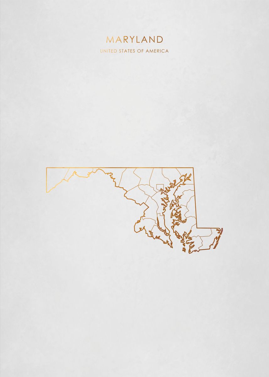'Gold Maryland State Map' Poster, picture, metal print, paint by aio ...