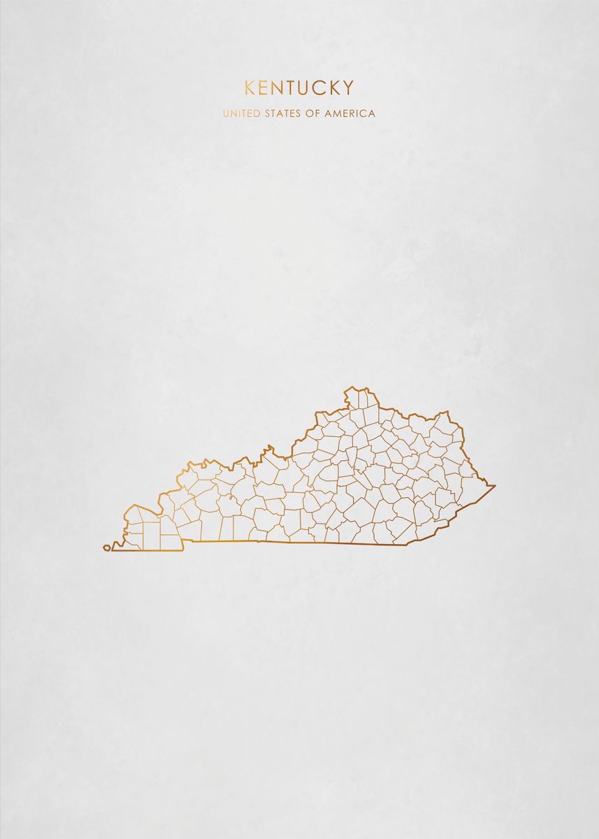 'Gold Kentucky State Map' Poster, picture, metal print, paint by aio ...