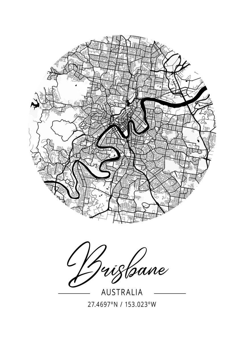 'Brisbane Area City Map' Poster by Tien Stencil | Displate