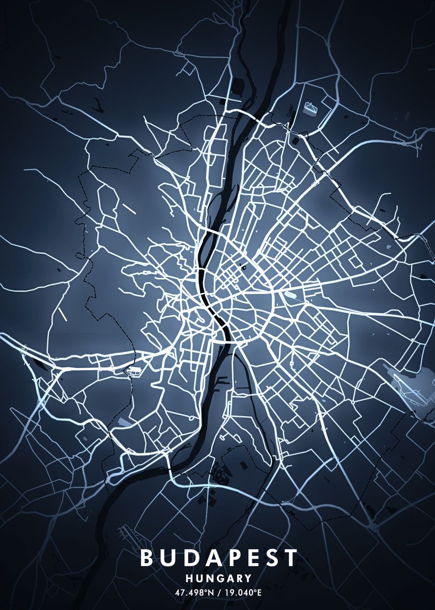 'Budapest Map Posters' Poster, picture, metal print, paint by Merah ...