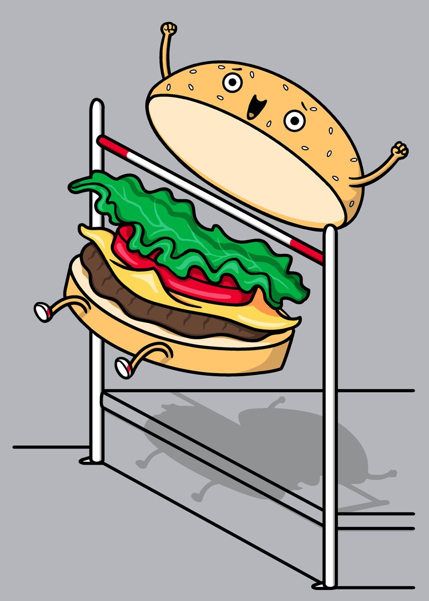 'Burger Jump' Poster, picture, metal print, paint by Rafael Jurado ...