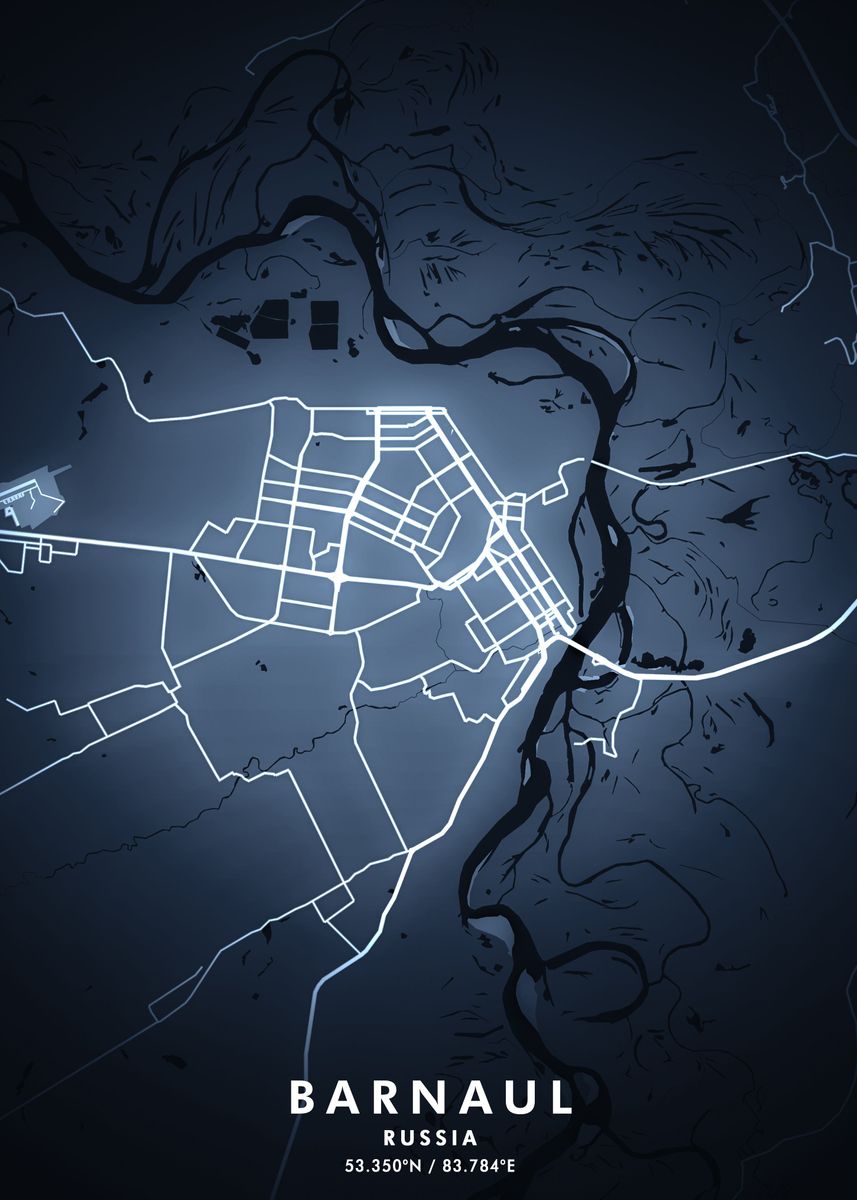 'Barnaul Map Posters' Poster, picture, metal print, paint by Merah ...