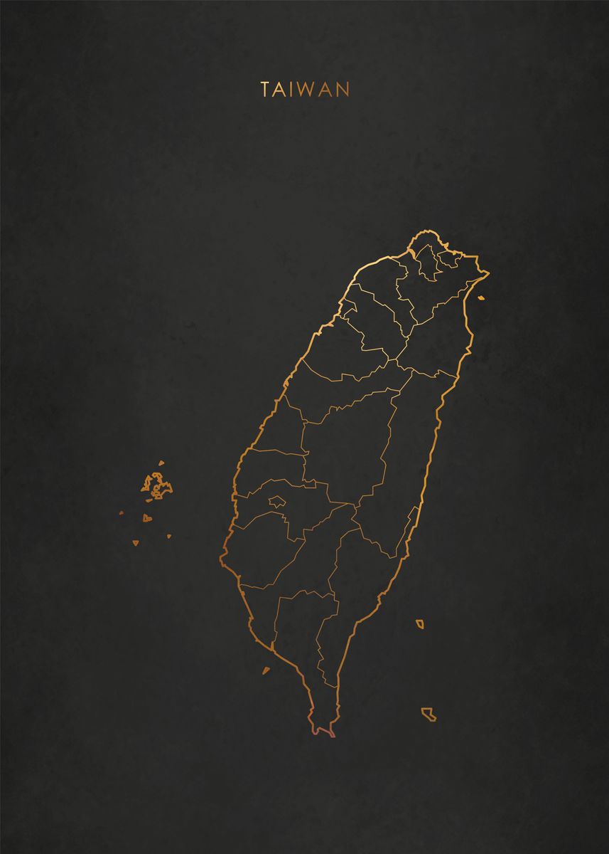 'Gold Taiwan Map' Poster, picture, metal print, paint by aio | Displate