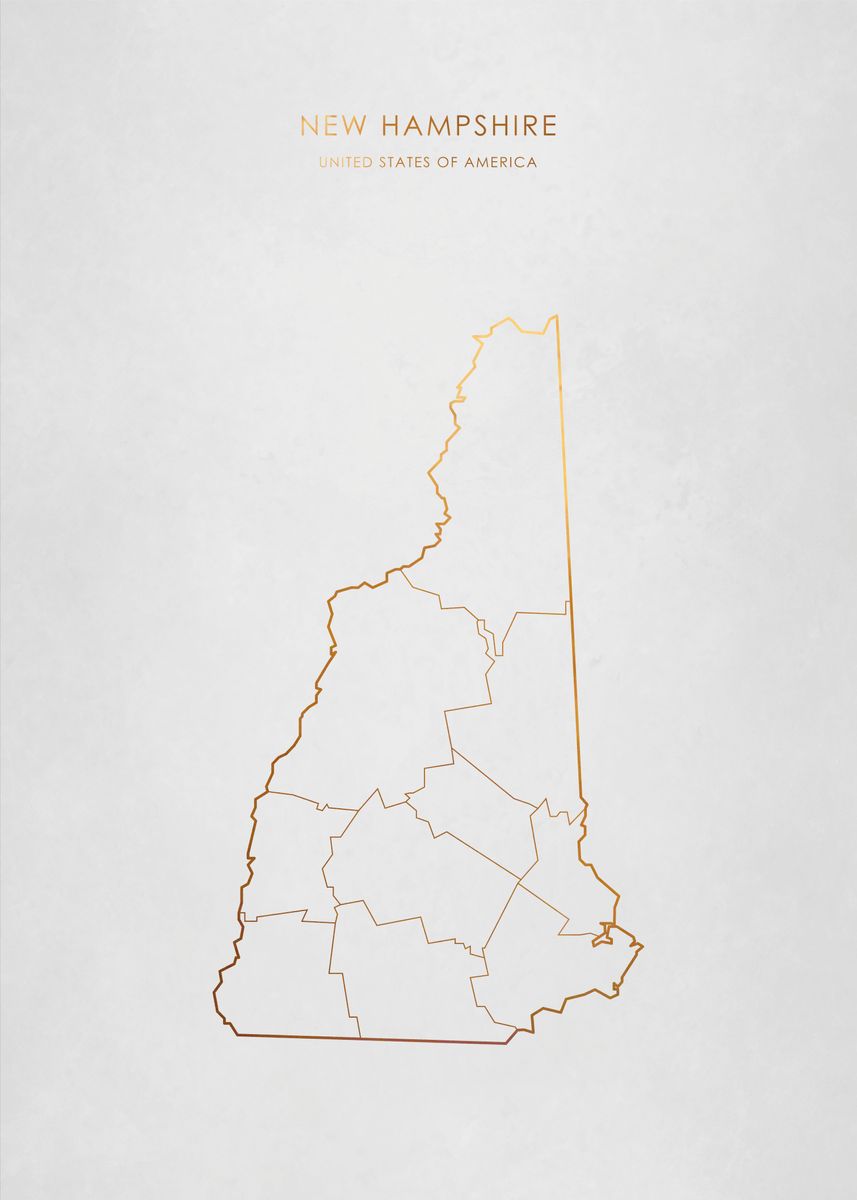 'Gold New Hampshire Map' Poster by Alo | Displate