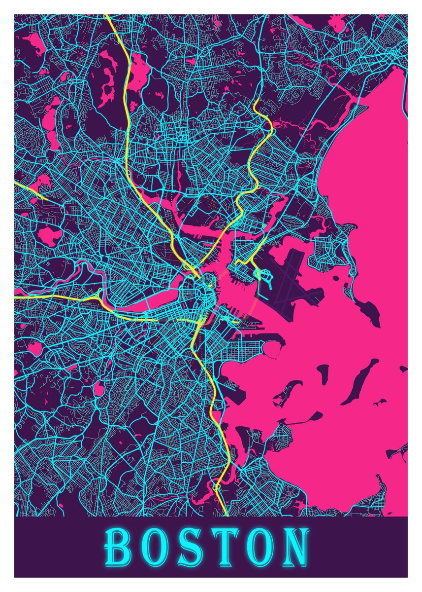 ' Boston Neon City Map' Poster by Tien Stencil | Displate