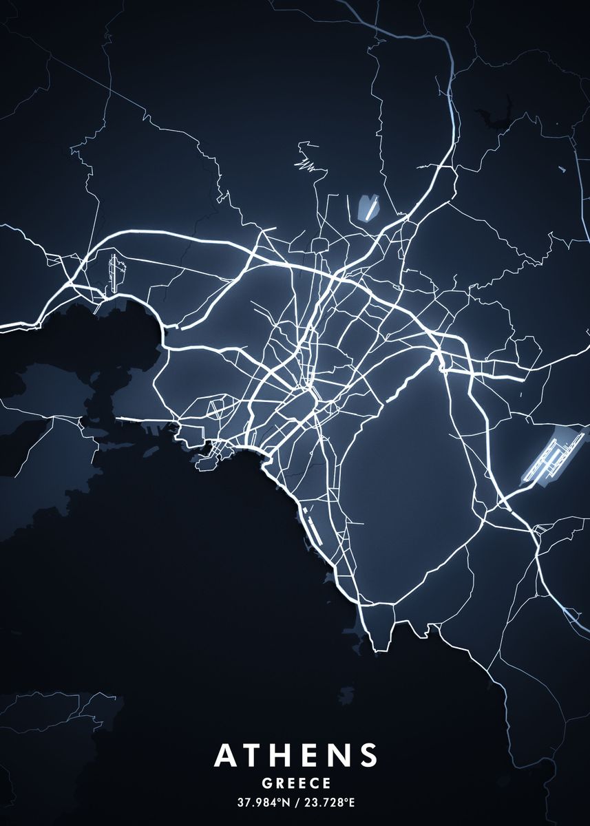 'Athens Map Posters' Poster, picture, metal print, paint by Merah ...