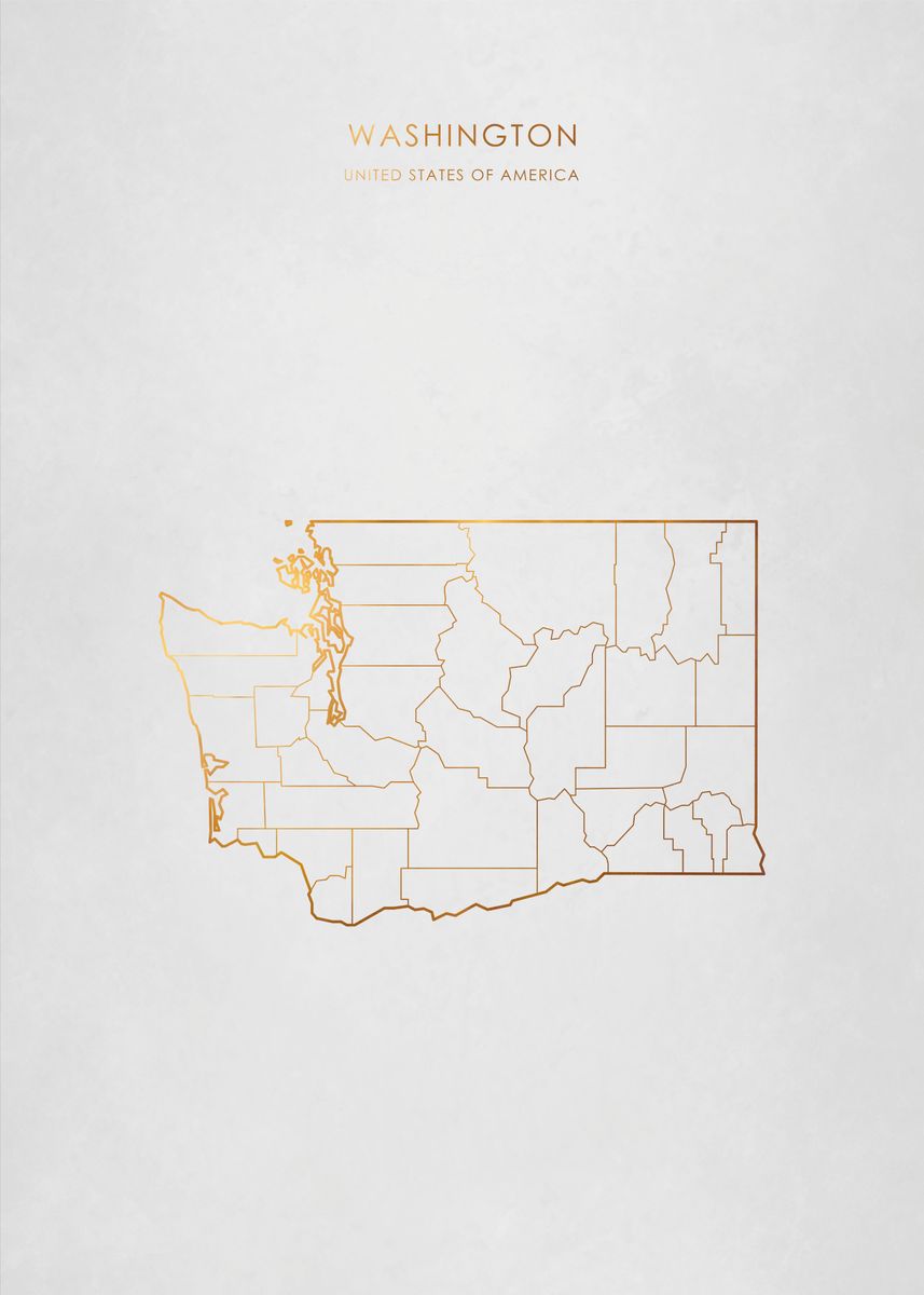'Gold Washington Map' Poster by Alo | Displate