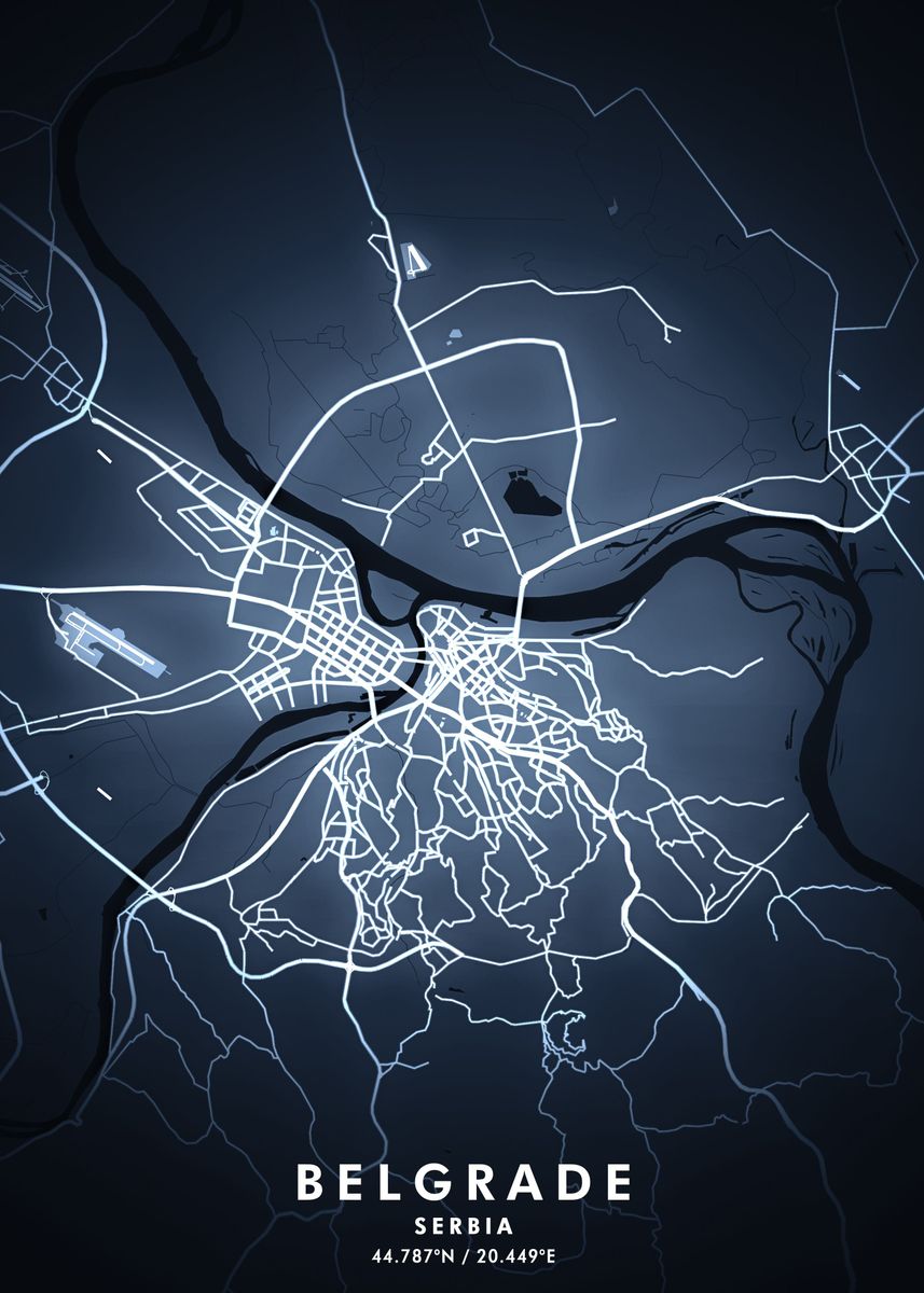 'Belgrade Map Posters' Poster, picture, metal print, paint by Merah ...