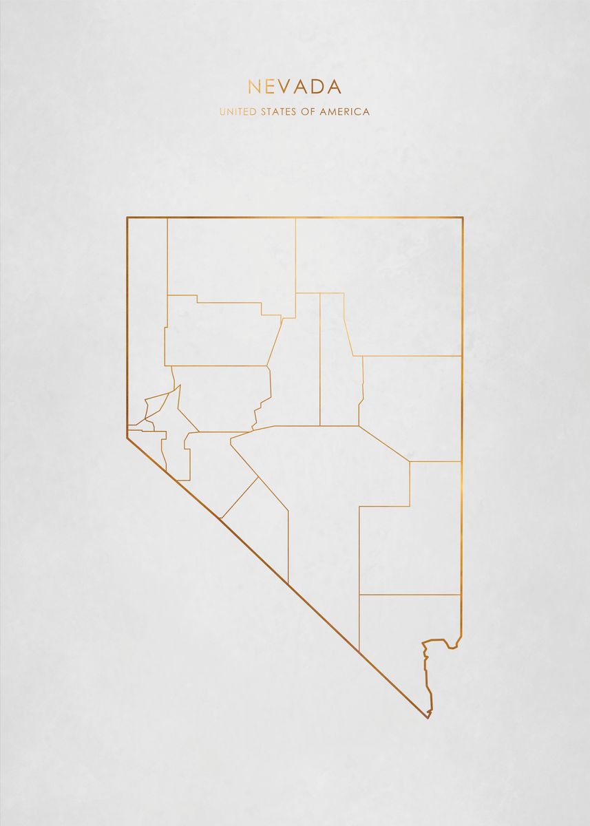'Gold Nevada State Map' Poster, picture, metal print, paint by aio ...