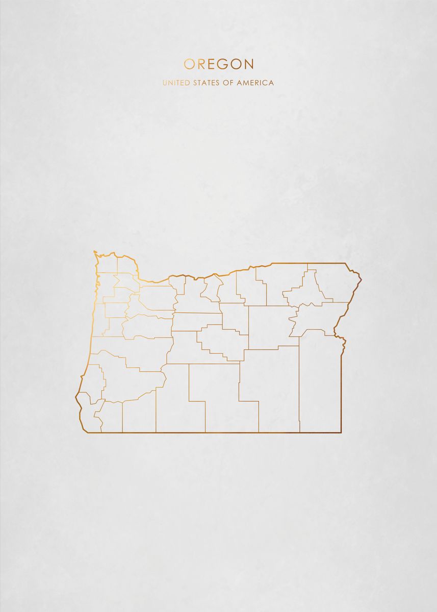 'Gold Oregon State Map' Poster, picture, metal print, paint by aio ...