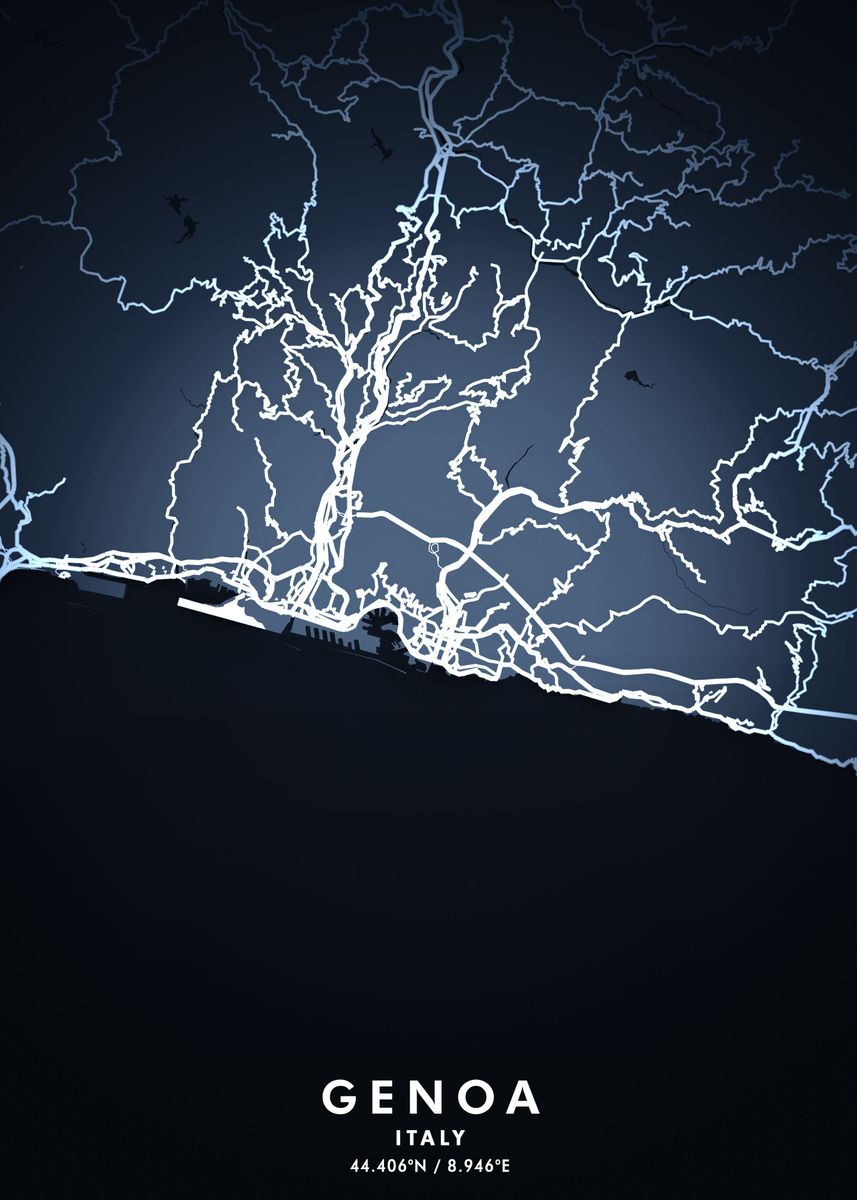 'Genoa Map Posters' Poster, picture, metal print, paint by Merah ...