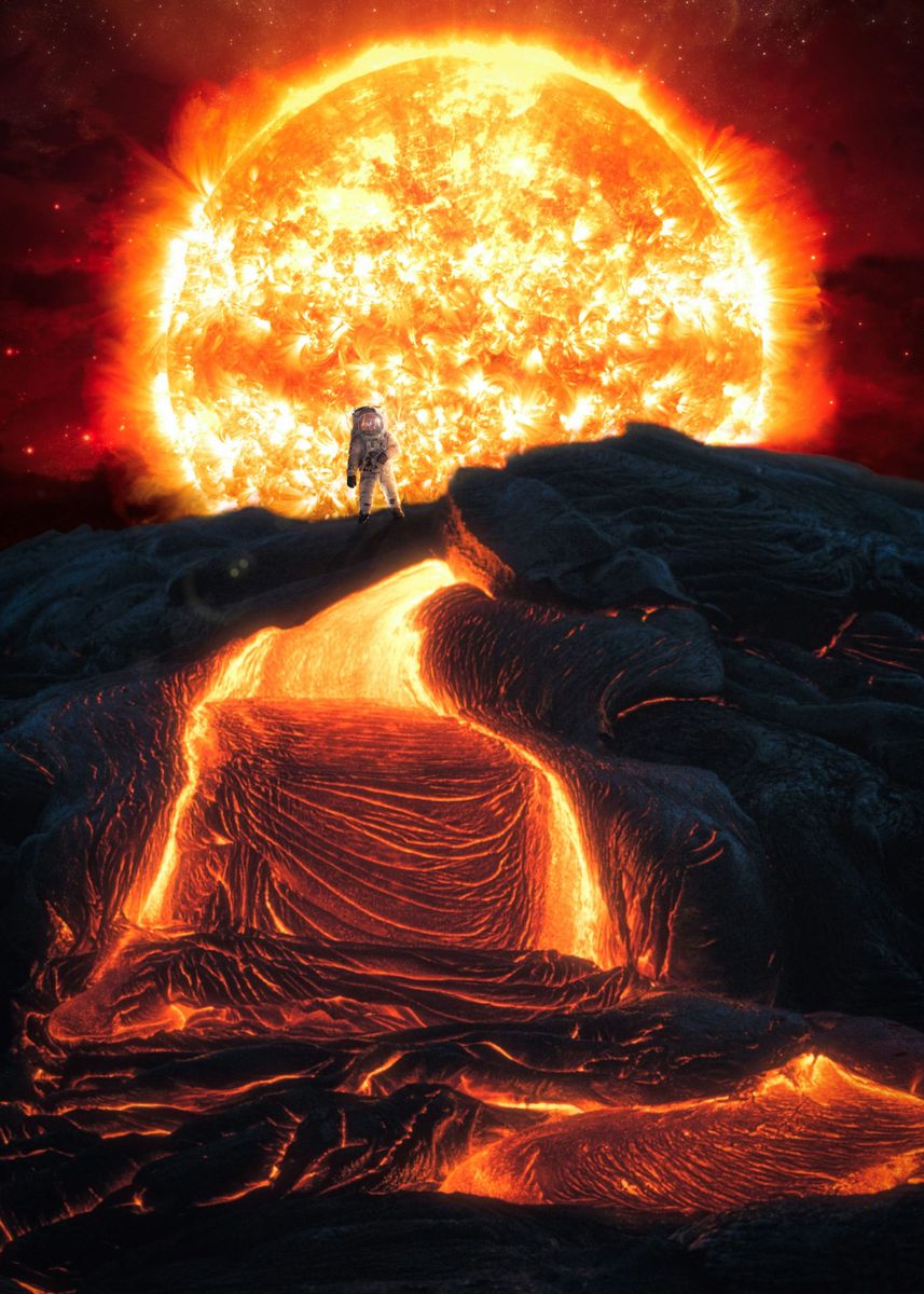 'Astronaut Sun Volcano Lava' Poster, picture, metal print, paint by Gen ...