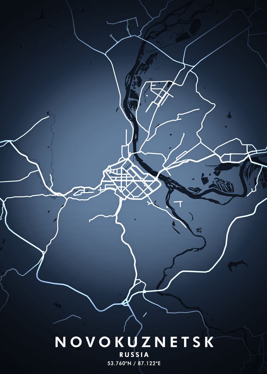 'Novokuznetsk Map Posters' Poster, picture, metal print, paint by Merah ...