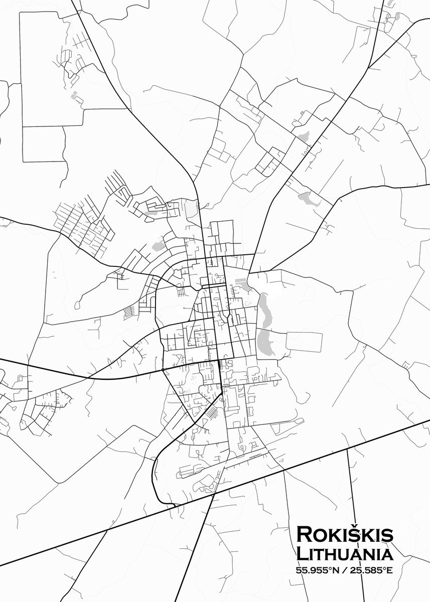 'Rokiskis White Map' Poster, picture, metal print, paint by Wall Art ...