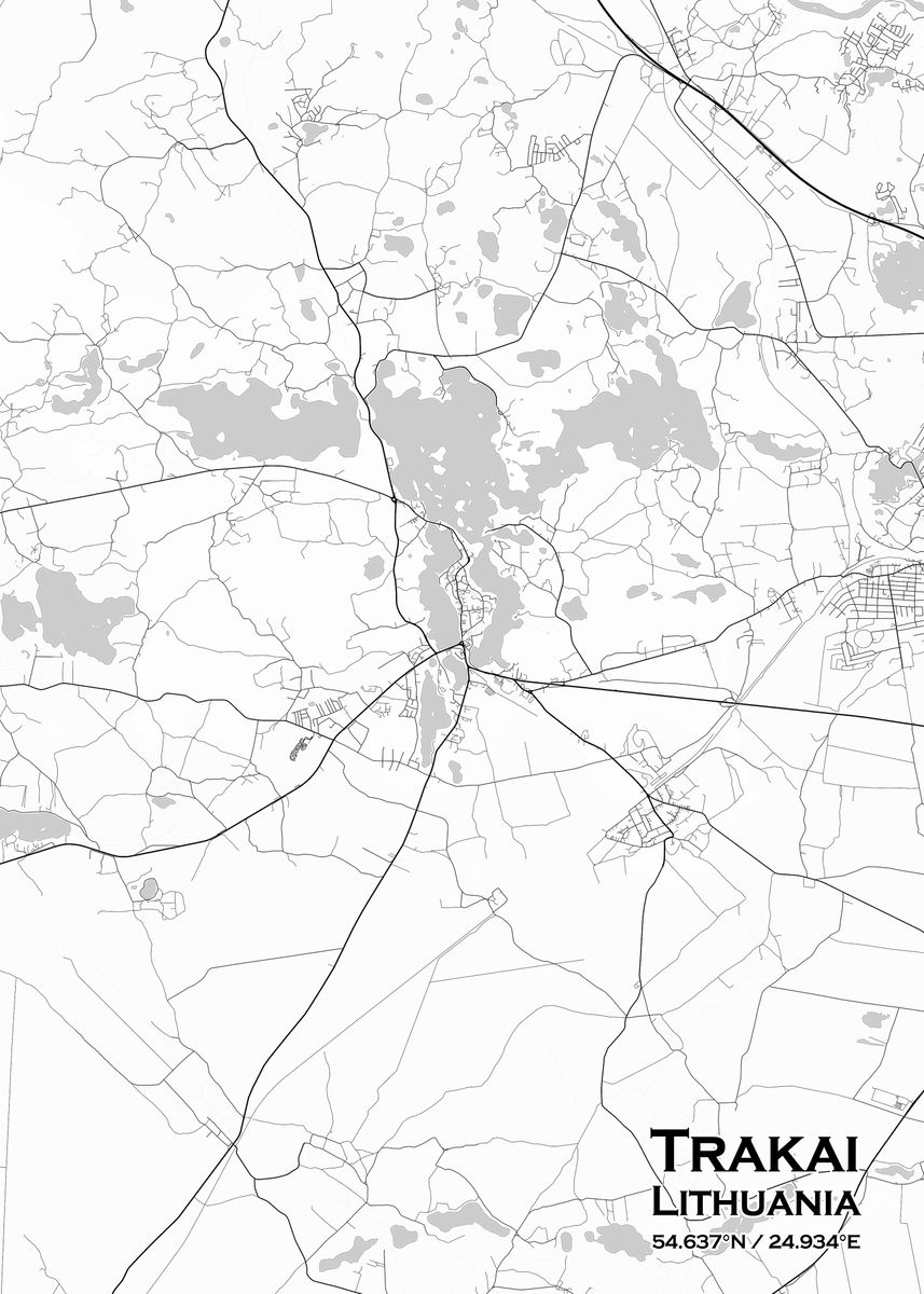 'Trakai White Map' Poster, picture, metal print, paint by Wall Art ...