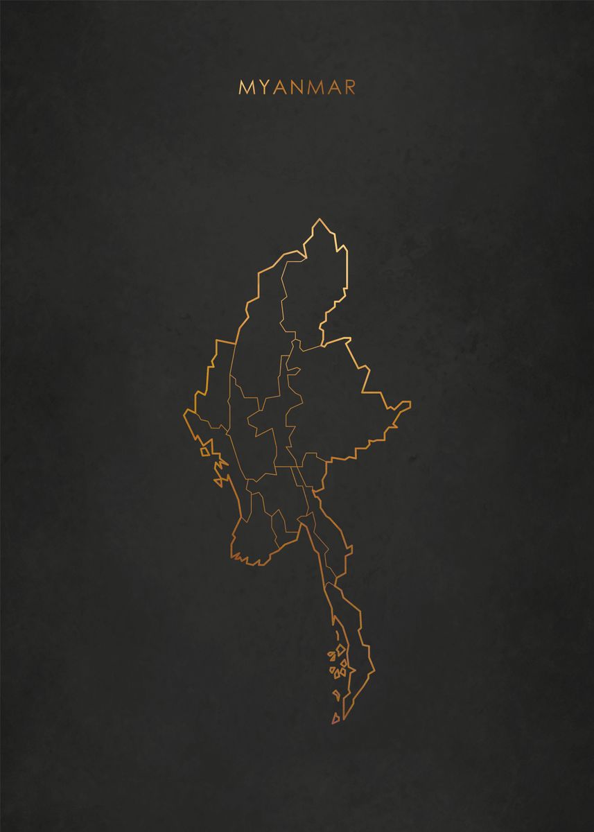 'Gold Myanmar Map' Poster, picture, metal print, paint by aio | Displate