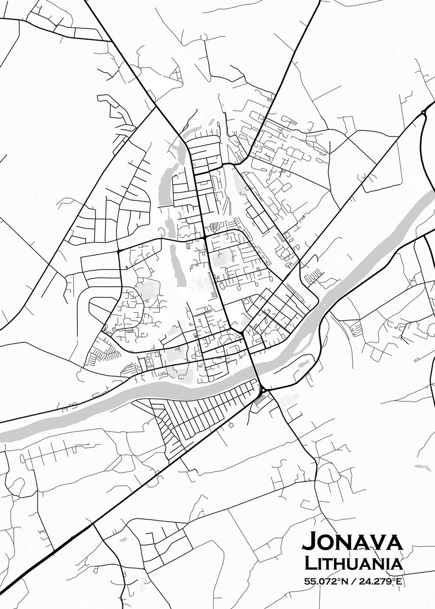 'Jonava White Map' Poster, picture, metal print, paint by Wall Art ...