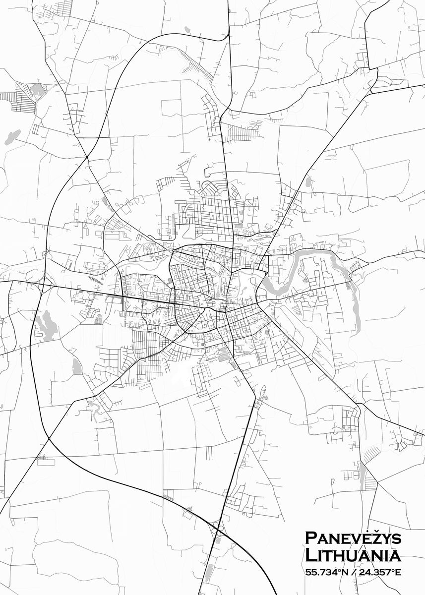 'Panevezys White Map' Poster, picture, metal print, paint by Wall Art ...