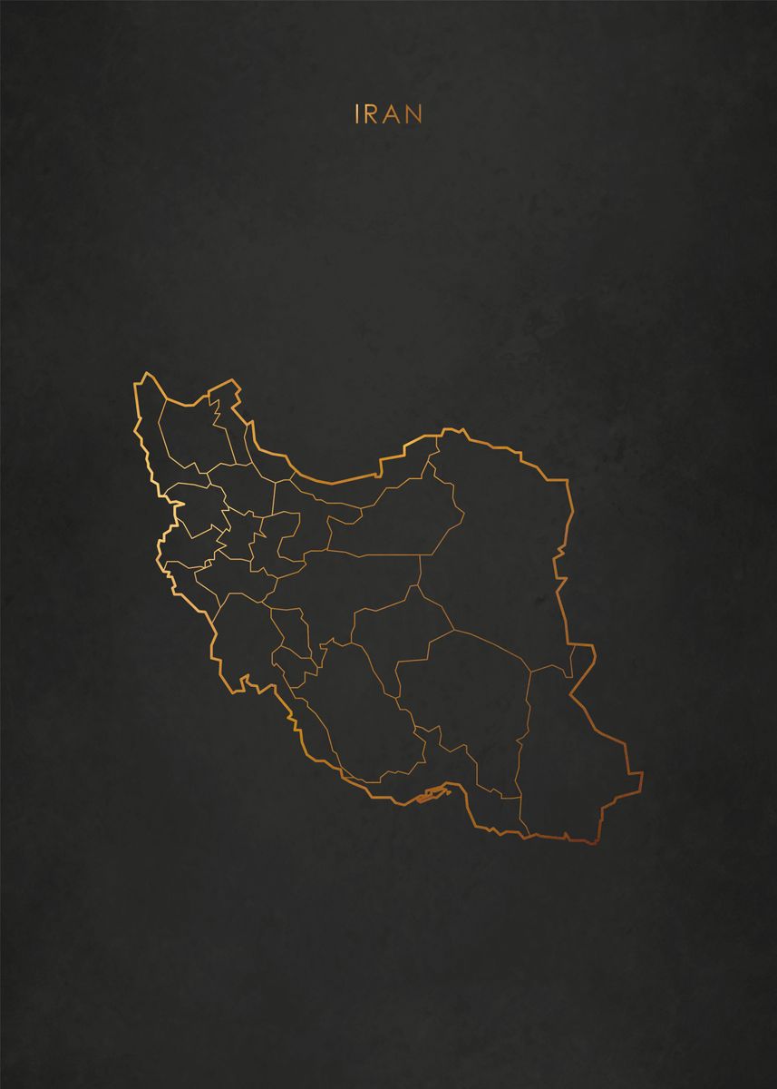 'Gold Iran Map' Poster, picture, metal print, paint by aio | Displate