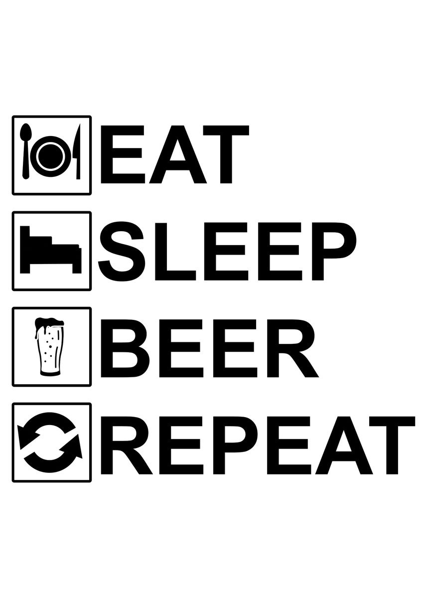 'Eat Sleap Beer Repeat' Poster, picture, metal print, paint by ...