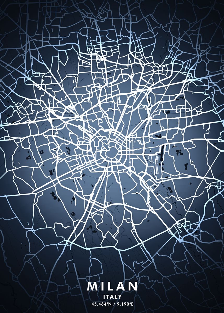 'Milan Map Posters' Poster, picture, metal print, paint by Merah ...