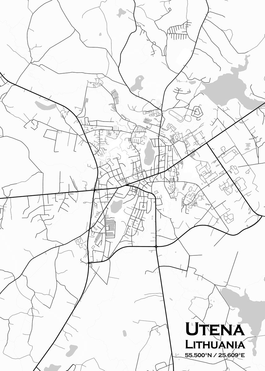 'Utena White Map' Poster, picture, metal print, paint by Wall Art ...